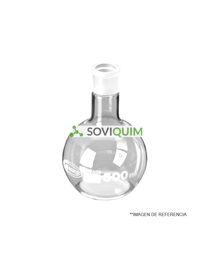 Matraz Balon F/Plano, Esmerilado Central Volumen 500 Ml, Ns 24/40